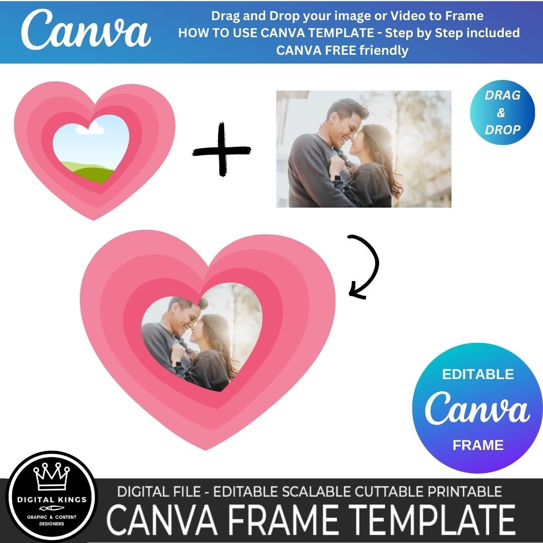 PINK WAVY Hearts Frame Canva Frame Drag and Drop Love Portrait CANVA ...