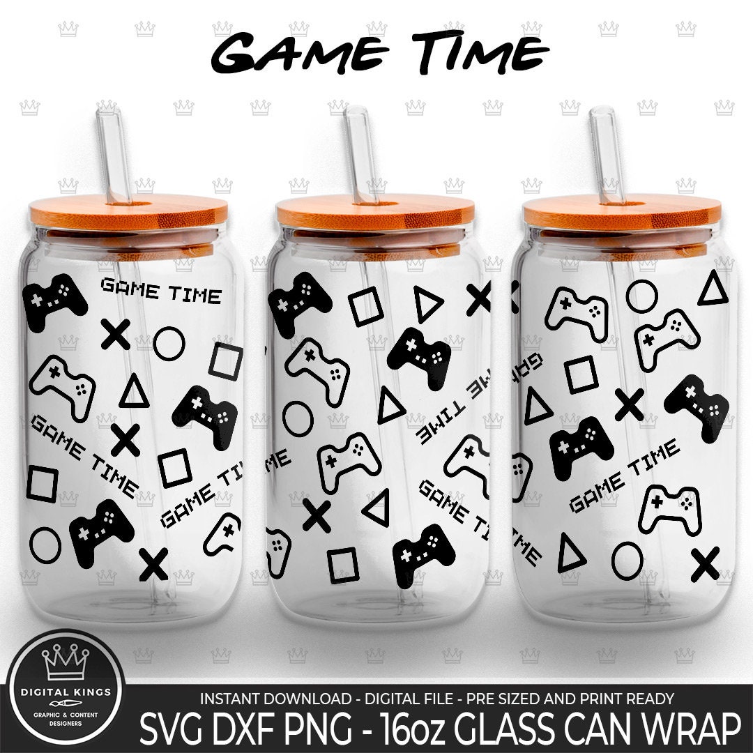 GAME Time Wrap Svg Game Libbey 16oz Glass Can Game Controller Png File ...
