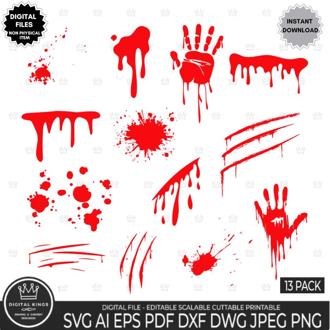 Bloody Splatter Svg File Bundle, Bloody Scratch SVG, Bloody Wound Svg ...
