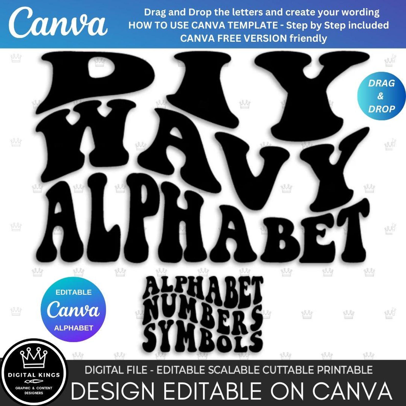 WAVY Letters for CANVA Create Your Wording Drag and Drop Editable on ...