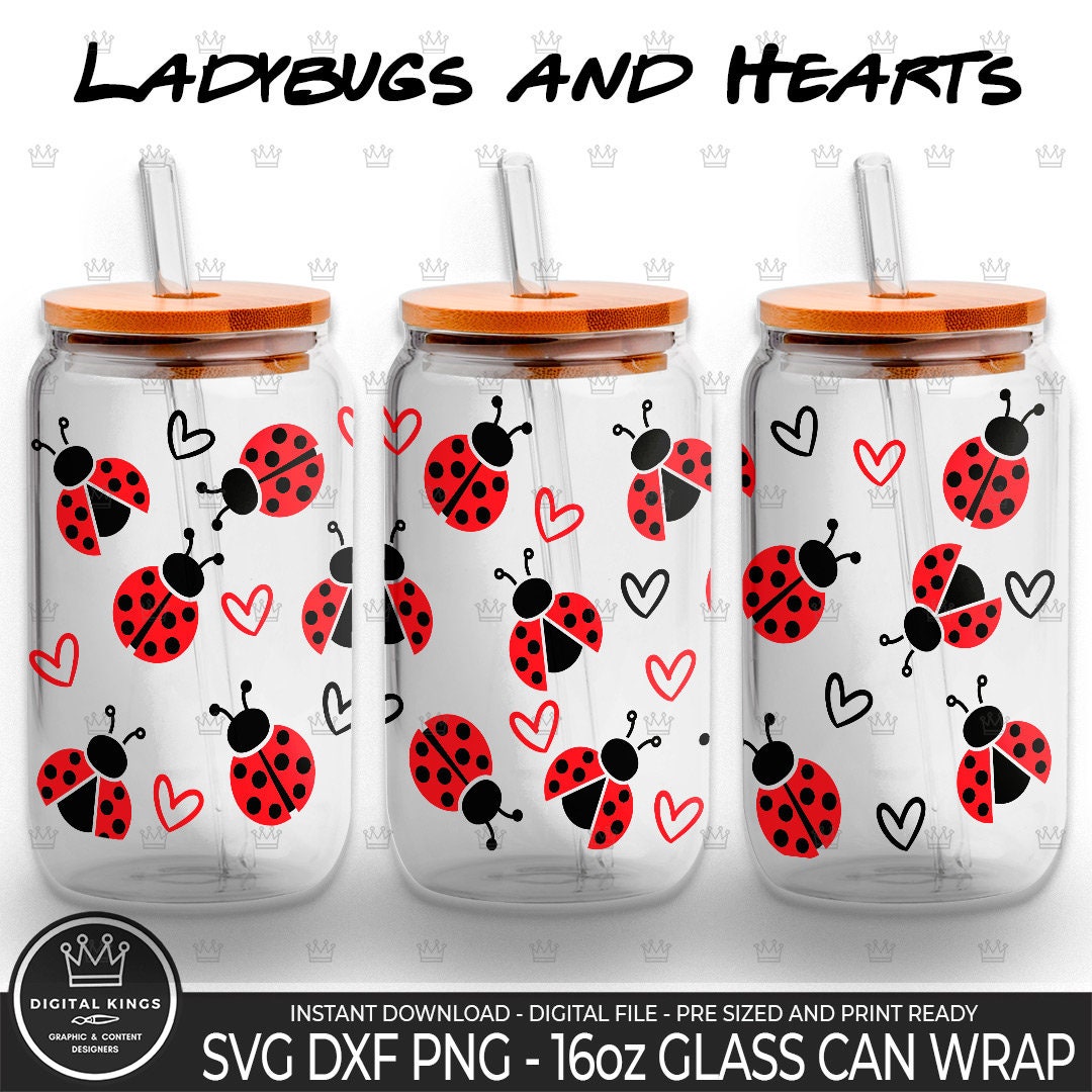 LADYBUG Wrap Svg Ladybug Heart Libbey 16oz Glass Can Ladybug Png File ...