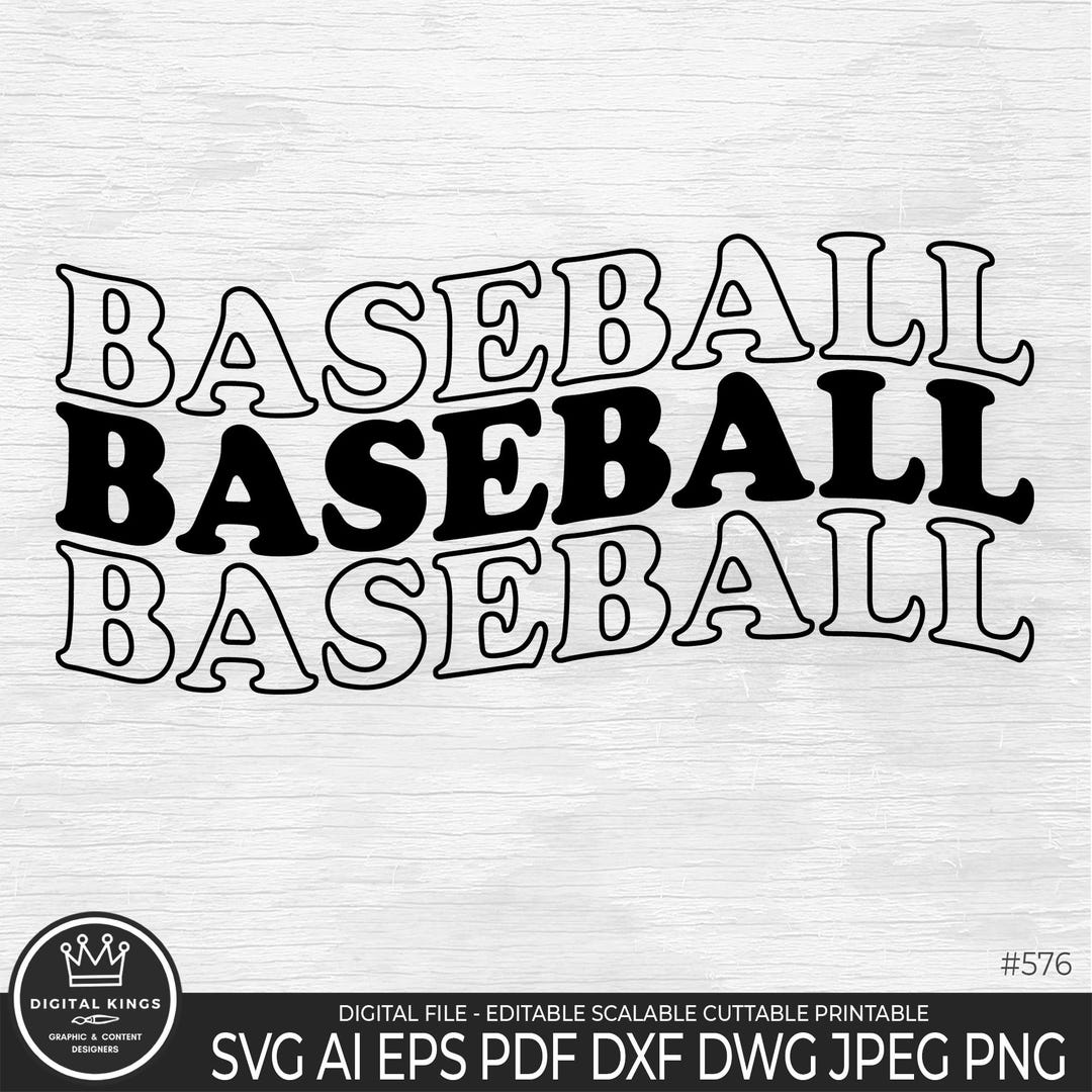 BASEBALL Wavy Stacked Svg, BASEBALL Wavy Text Svg, Baseball Groovy ...