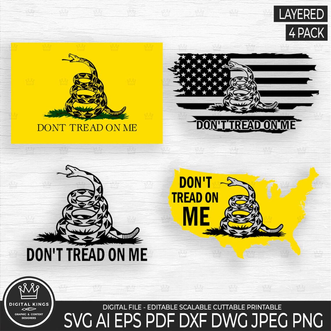 Don't Tread on Me Flag Layered Flags Pack SVG, Gadsden Snake American ...