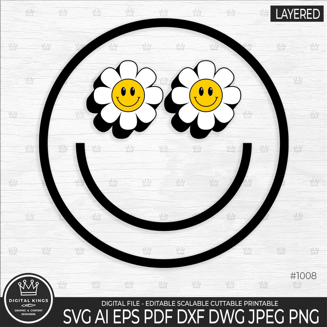 Daisy Eye SMILE Face Svg Smiley FACE Svg Spring Face Png Clipart Vector ...