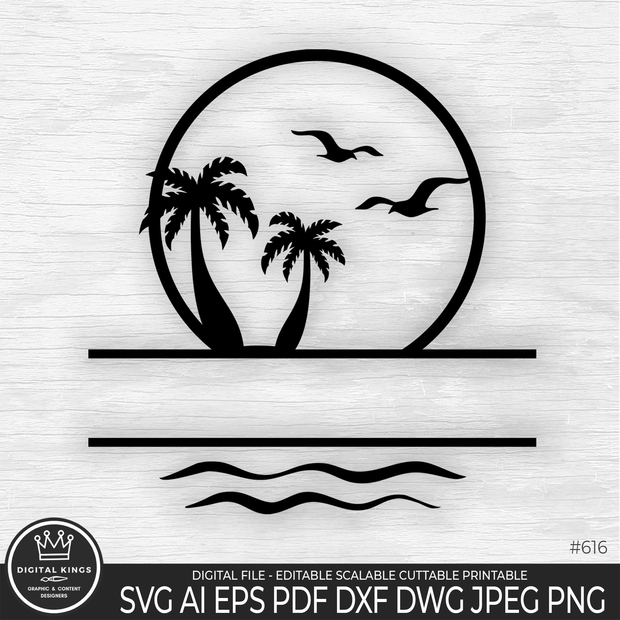 BEACH SUNSET Split Monogram Svg File, Beach Monogram Clip Art, Beach ...