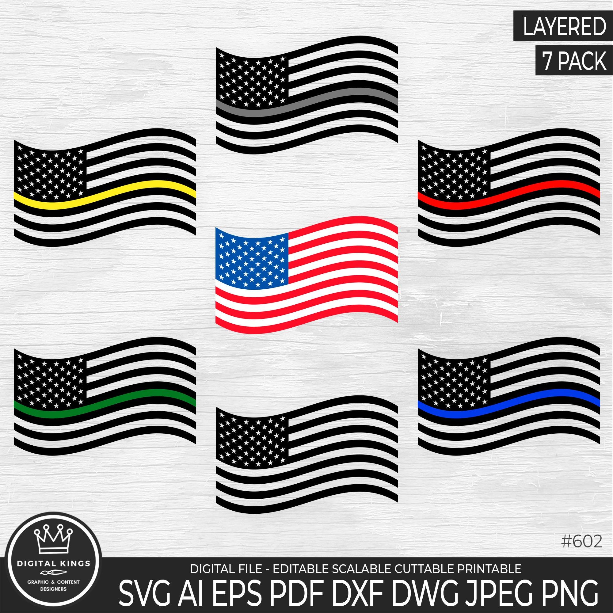 Waving American Flag Svg Bundle Layered, Wavy United States Flag ...