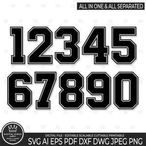 SPORT Numbers Svg, Jersey Numbers and Letters Svg, Varsity Numbers ...