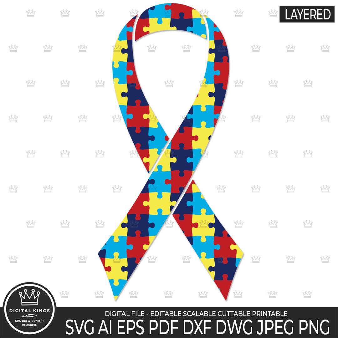 AUTISM Ribbon Svg, Autism Ribbon Clipart, Autism Ribbon Puzzle Pattern ...
