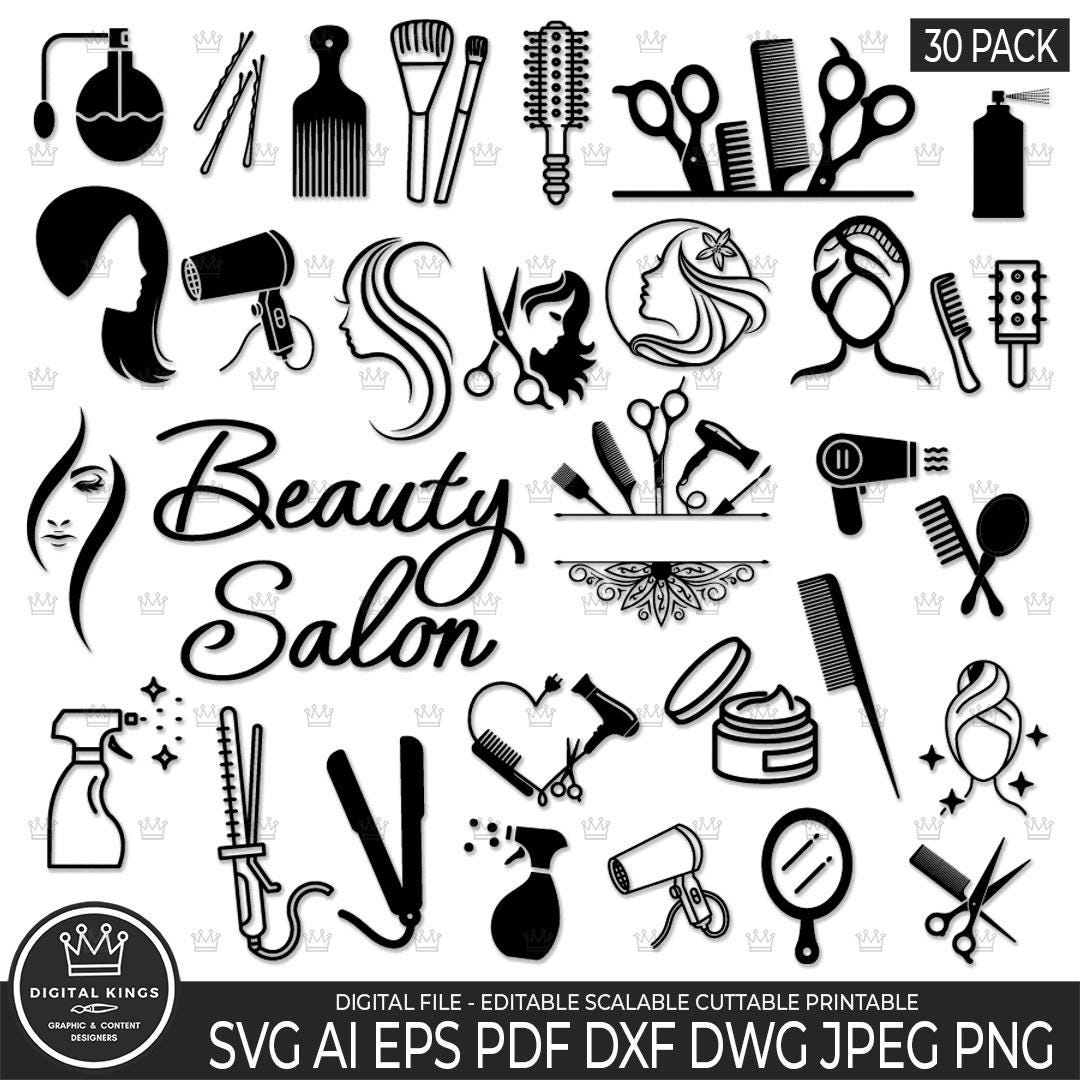 Hair Salon Tools Svg Bundle, Hair Salon Png, Hair Stylist Svg ...