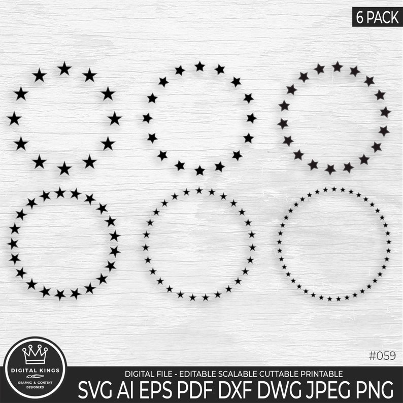 6 STAR Circle BUNDLE SVG Patriotic Star Circle Vector Star Circle Cnc ...