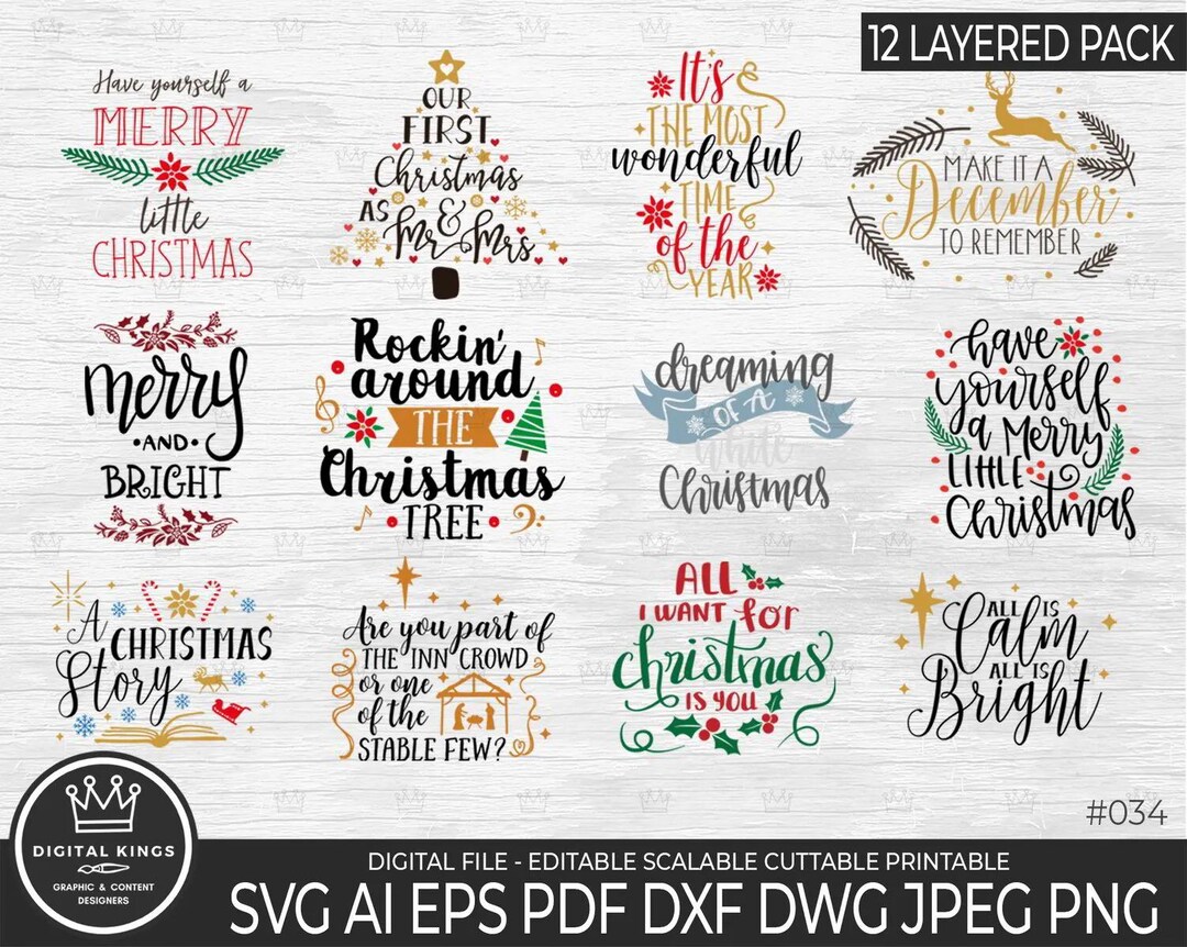 Christmas Quote Bundle SVG File, Merry Christmas PNG, Christmas Text ...
