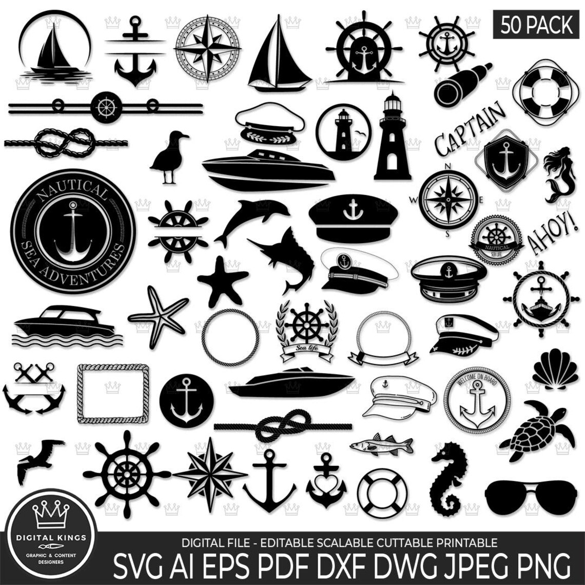NAUTICAL Svg File Bundle, Nautical Png, Ocean Life Svg, Sailing Svg ...