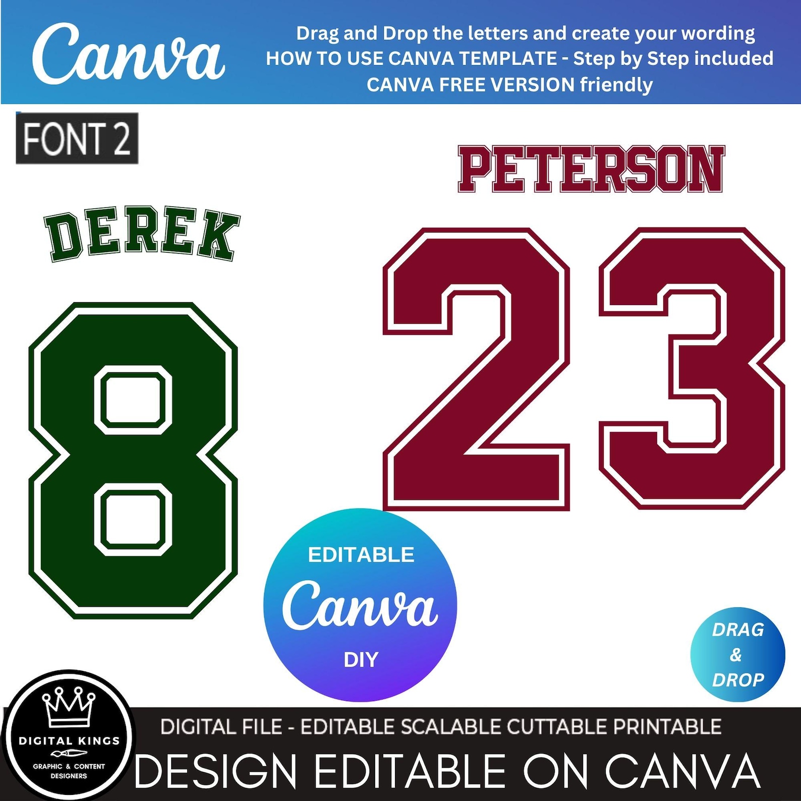 DIY Jersey SPORT Numbers Letters Canva Editable Template, Personalize ...