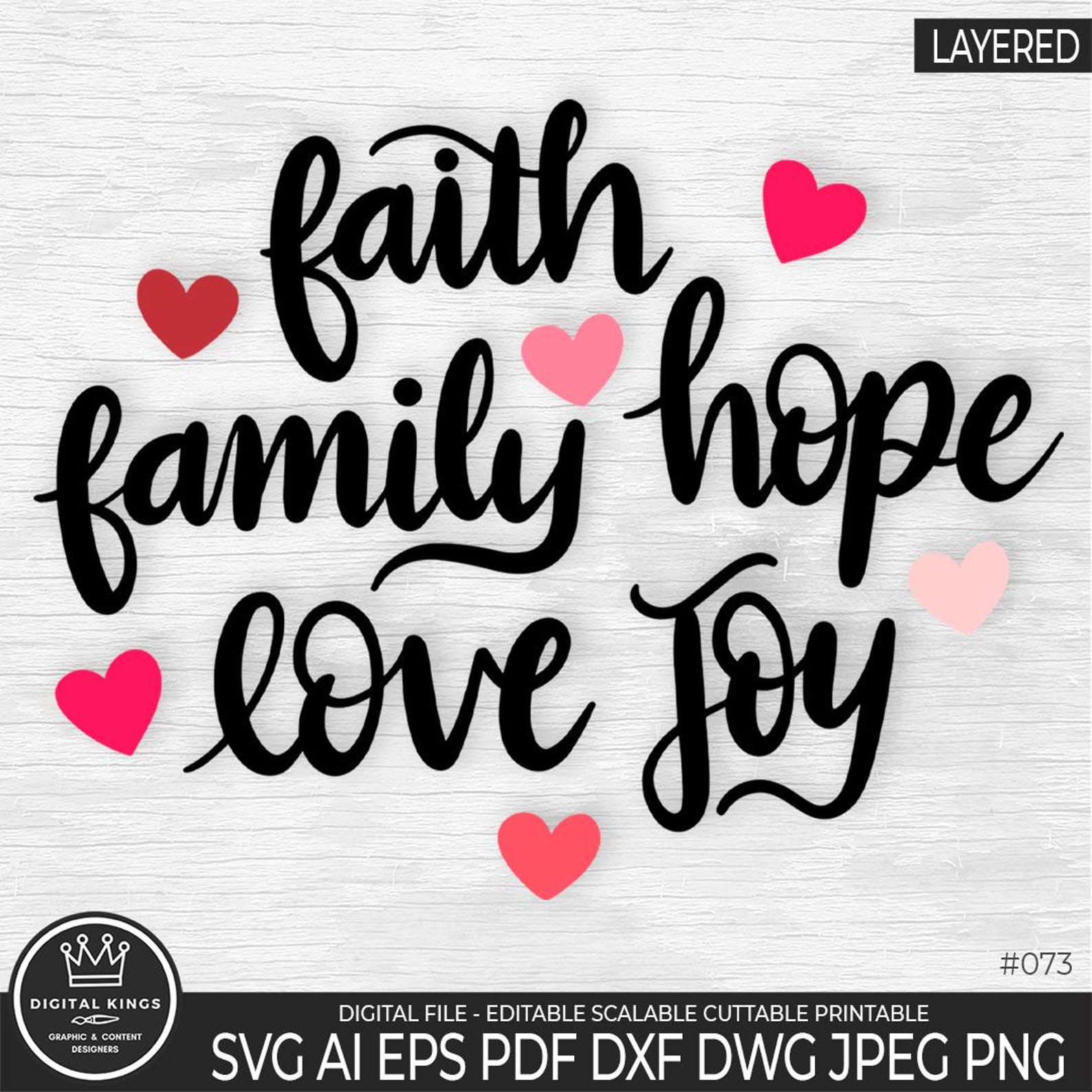 Faith Family Hope Love Joy SVG Digital File Bundle Christian Family PNG ...