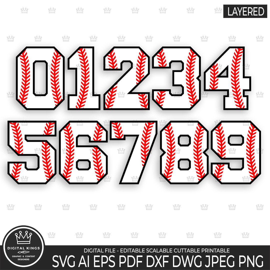 BASEBALL Numbers Layered SVG, Baseball Numbers Clipart, Baseball ...