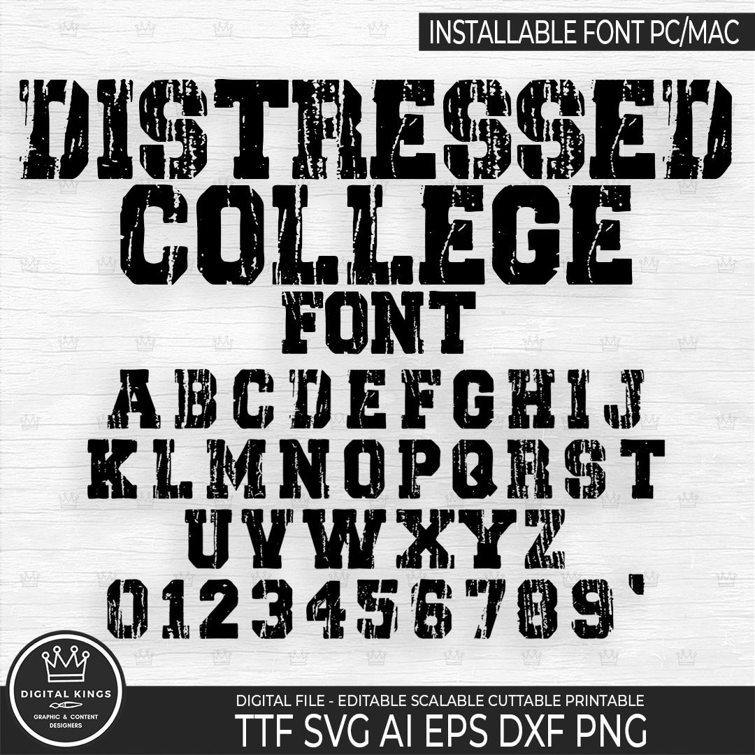 Distressed COLLEGE Installable Font TTF Distressed Sport Letters ...