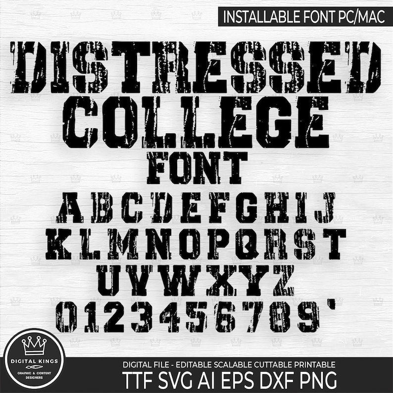 Distressed COLLEGE Installable Font TTF Distressed Sport Letters ...