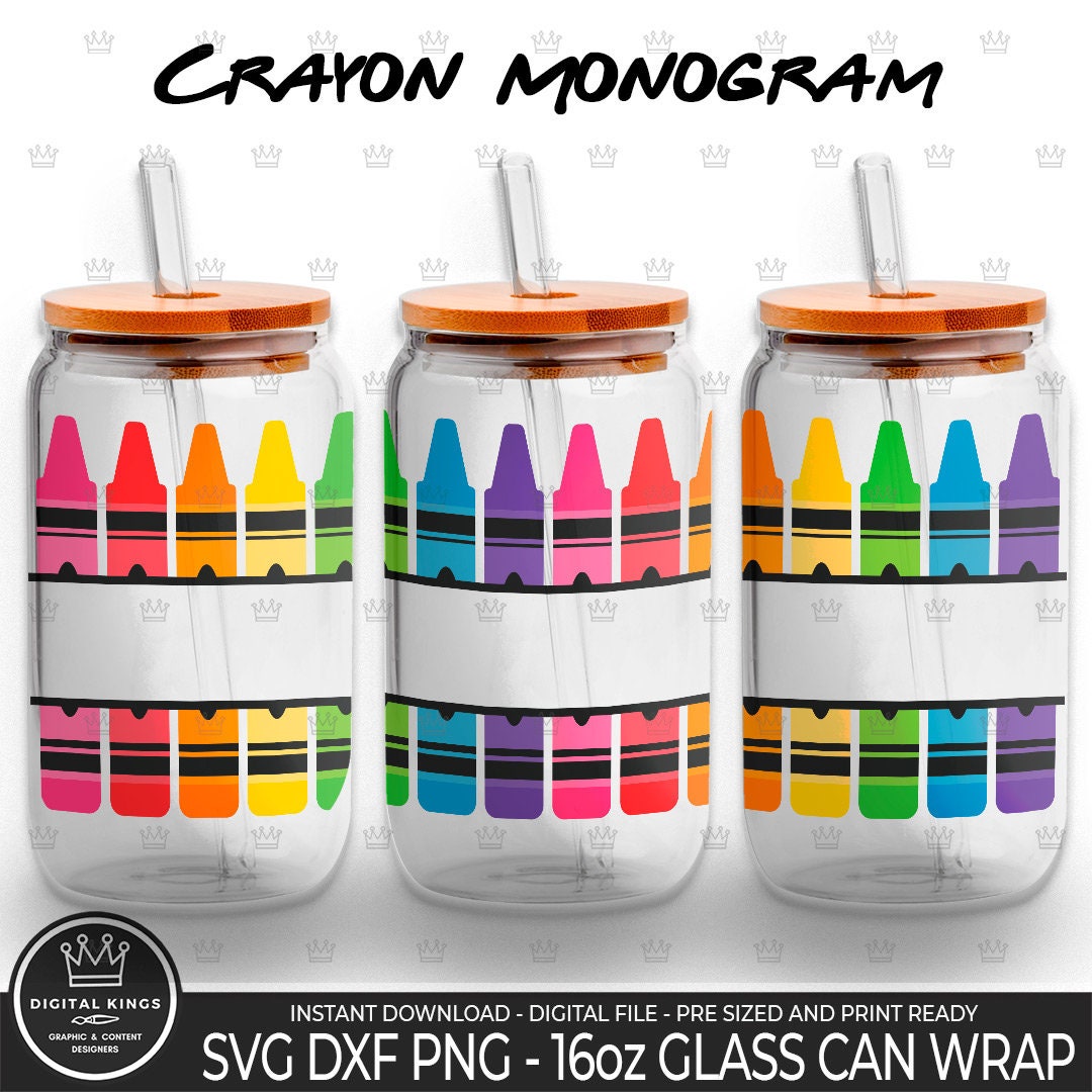 Crayon Monogram Wrap Svg Crayon Split Monogram Libbey 16oz Glass Can ...
