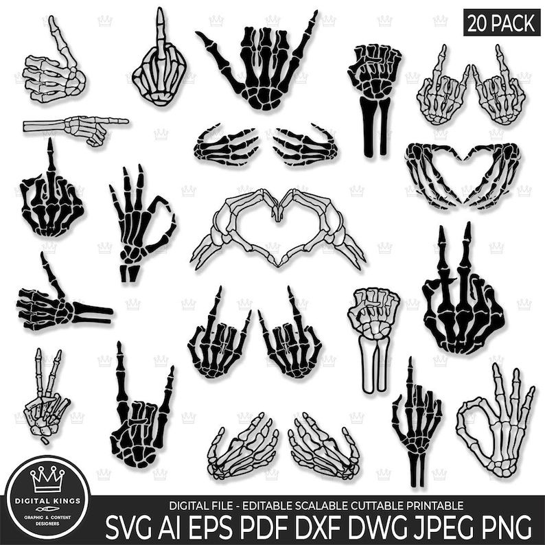 Skeleton Hands SVG File Bundle, Skeleton Hand Halloween Svg, Skeleton ...