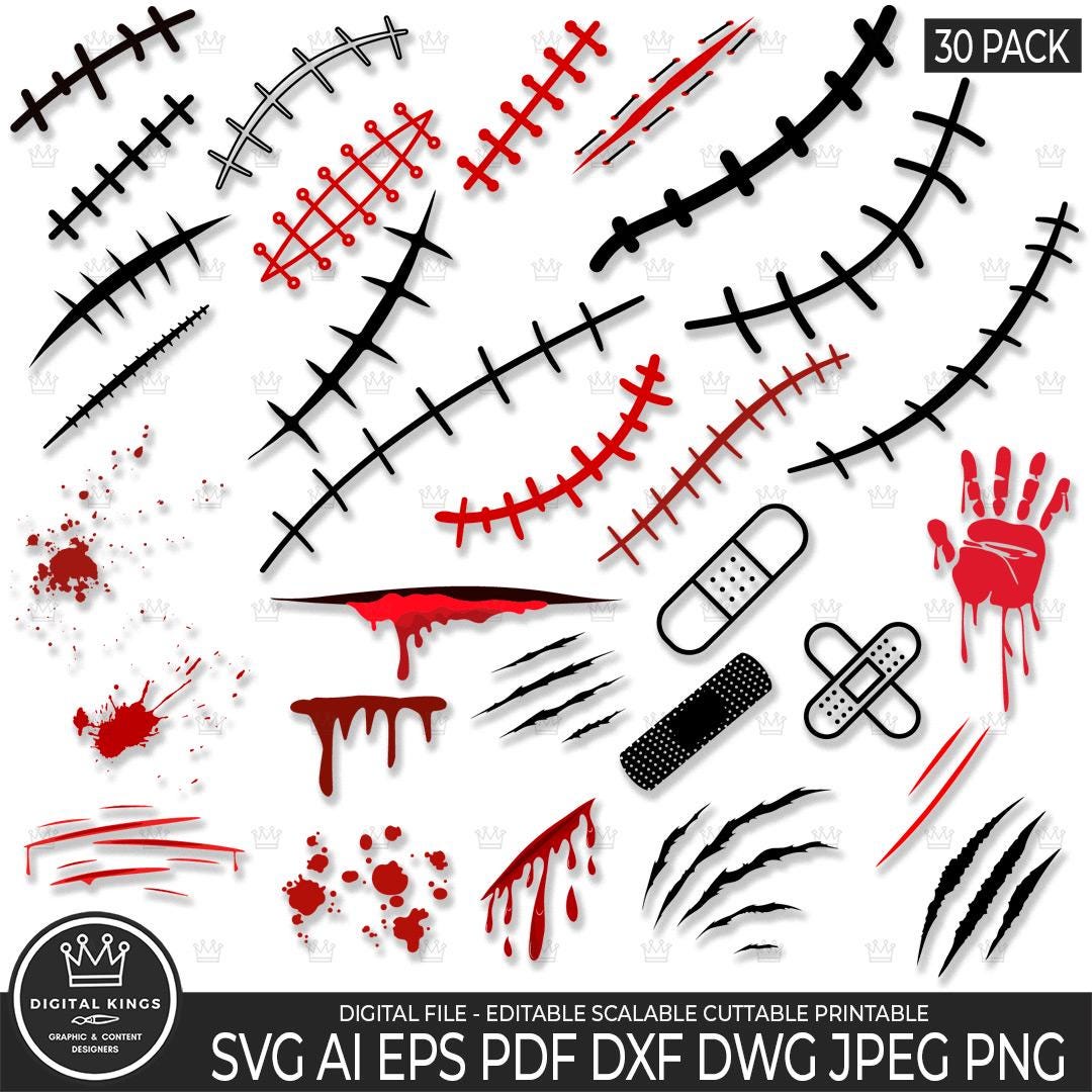 Scar Wound Blood Svg File Bundle, Bloody Scratch SVG, Bloody Wound Svg ...
