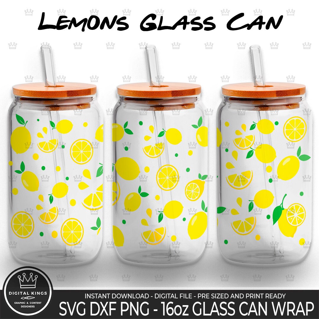 LEMON Wrap Svg Libbey 16oz Glass Can Lemon Drop Glass Can File Lemon ...