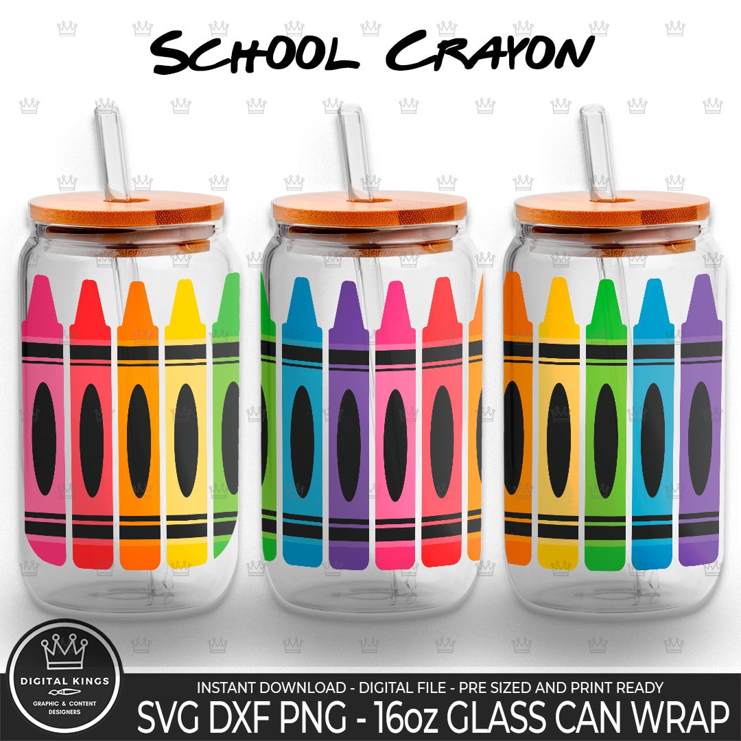 Crayon Wrap Svg Rainbow Crayon Libbey 16oz Glass Can Crayola Png File ...