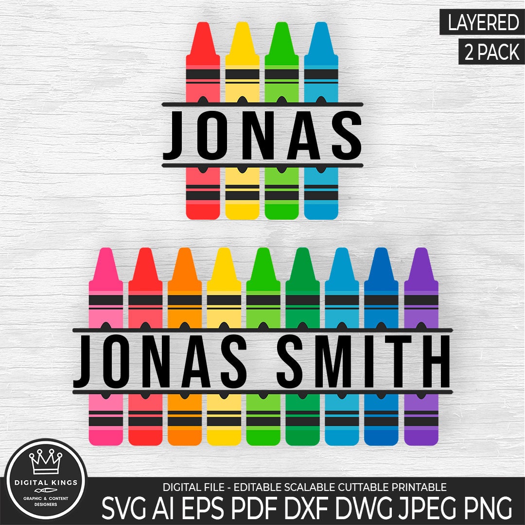 Crayon School Monogram Layered Svg Pack, Split Monogram Png, School ...