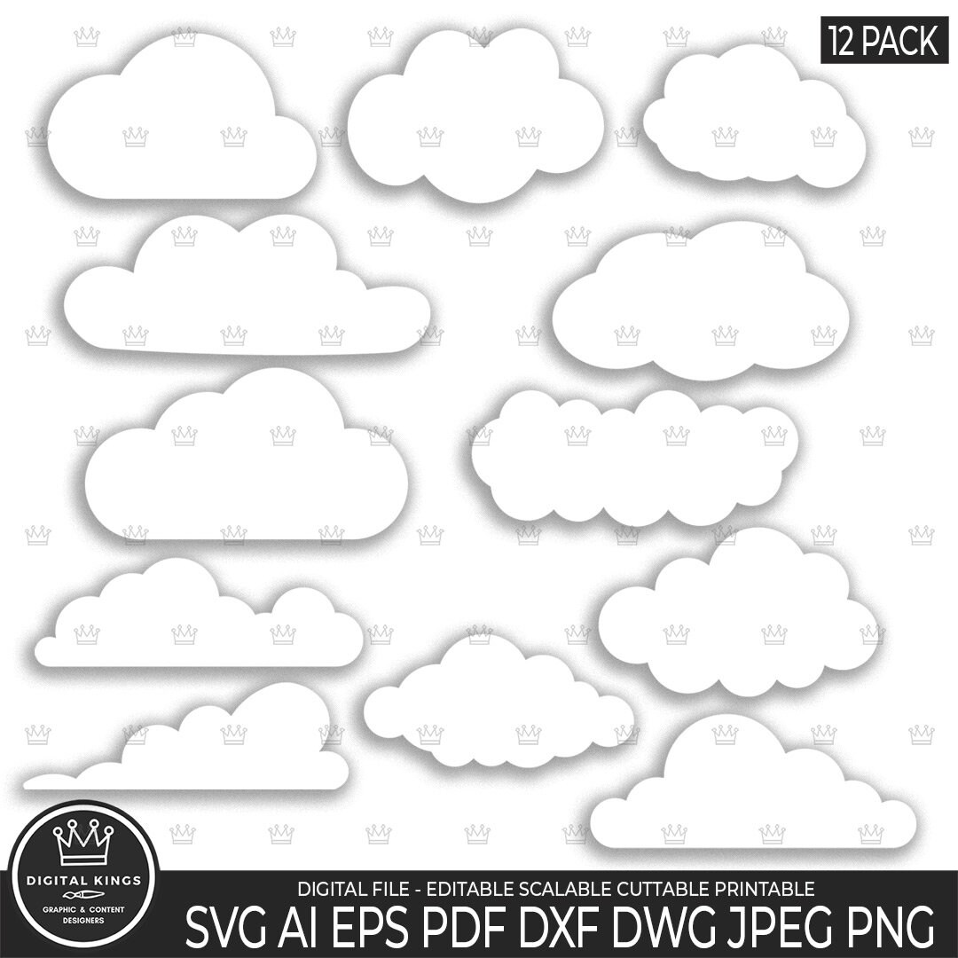 Clouds SVG Bundle, Clouds PNG, Pack of Clouds, Clouds Clipart, White ...