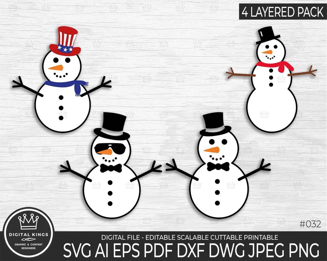 Snowman SVG Digital File Set Christmas Snowman Png Christmas Ornament ...