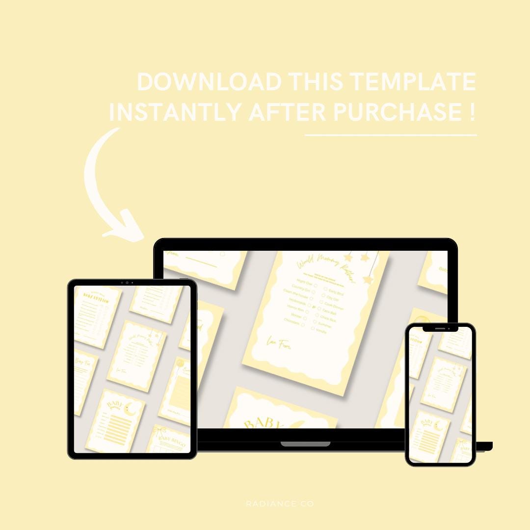 Editable Yellow Gender-neutral Baby Shower Game Template | Instant ...