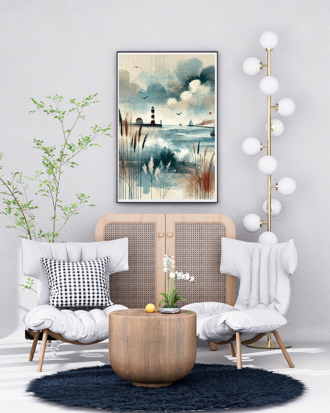 North Sea Watercolor Art | Digital Poster | Coastal Wall Art With Gold ...