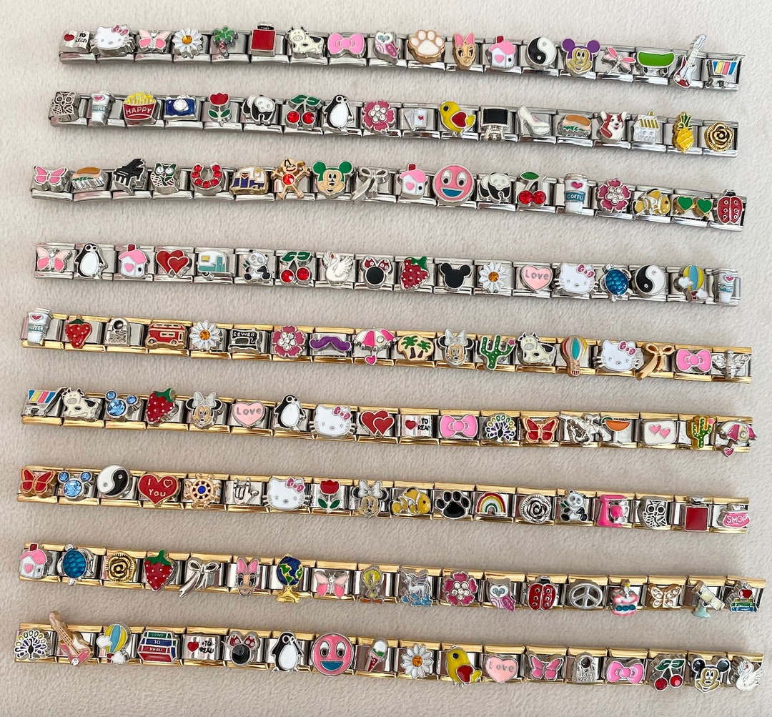 Italian Charm Bracelets, 9mm Wide 18 Links Silver Tone or Silver-gold ...