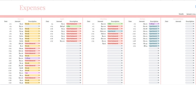 Pink Budget Template - Etsy