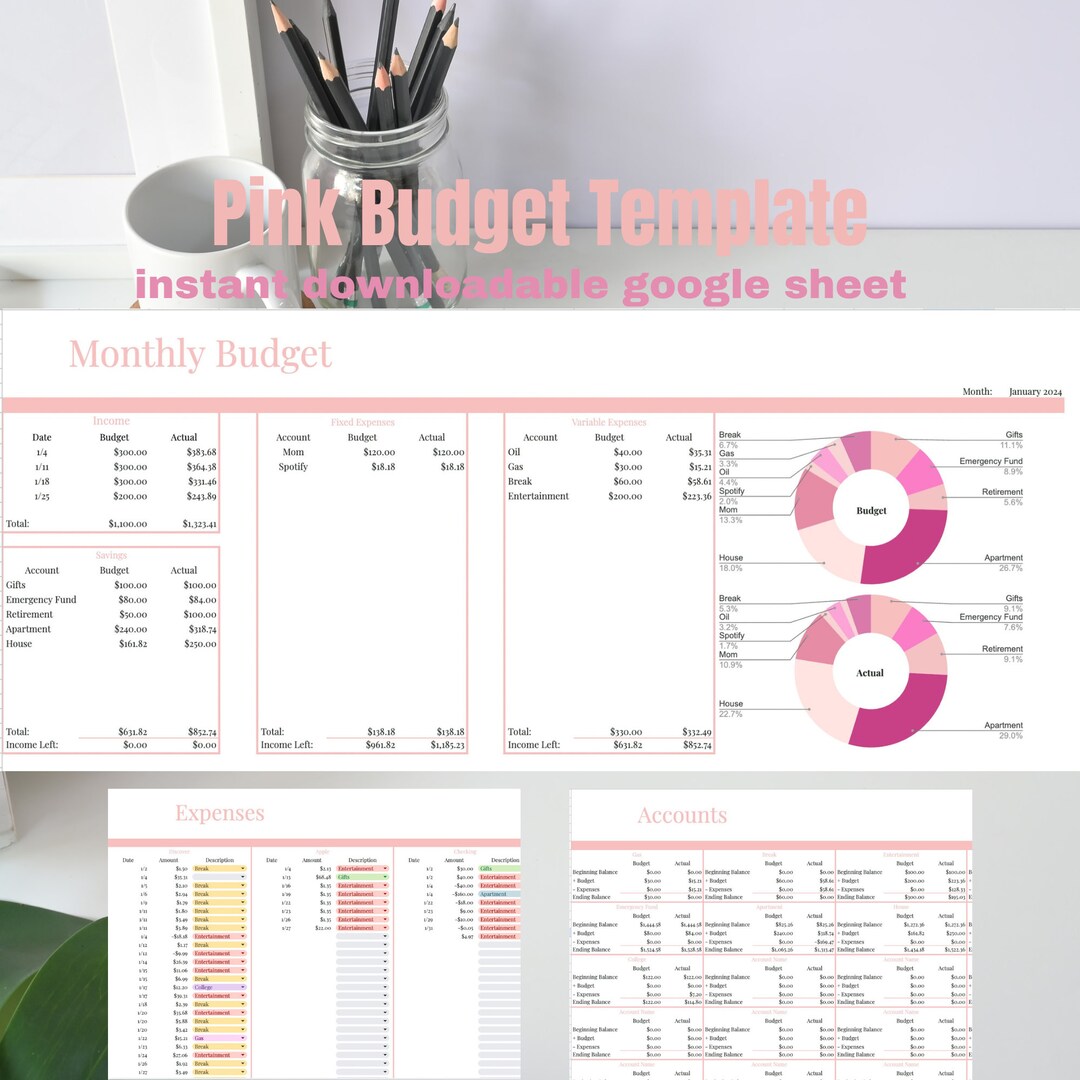 Pink Budget Template - Etsy