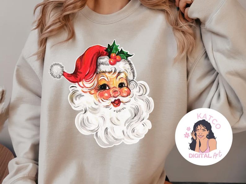 Vintage Retro Santa Png, Girly Christmas Png,santa Design ,digital ...