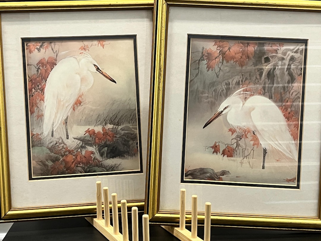 Elegant Pair of Herons in Gold Frames, Hangable Art - Etsy