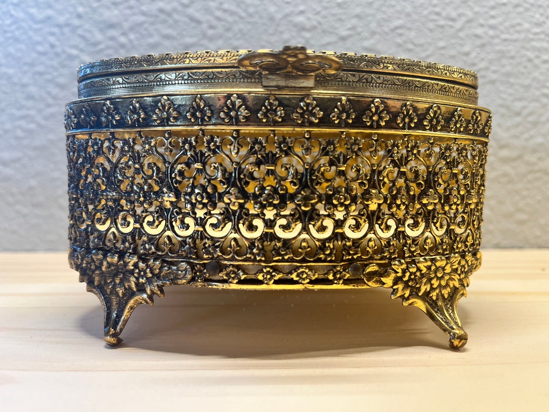 Vintage Gold Jewelry Box - Etsy