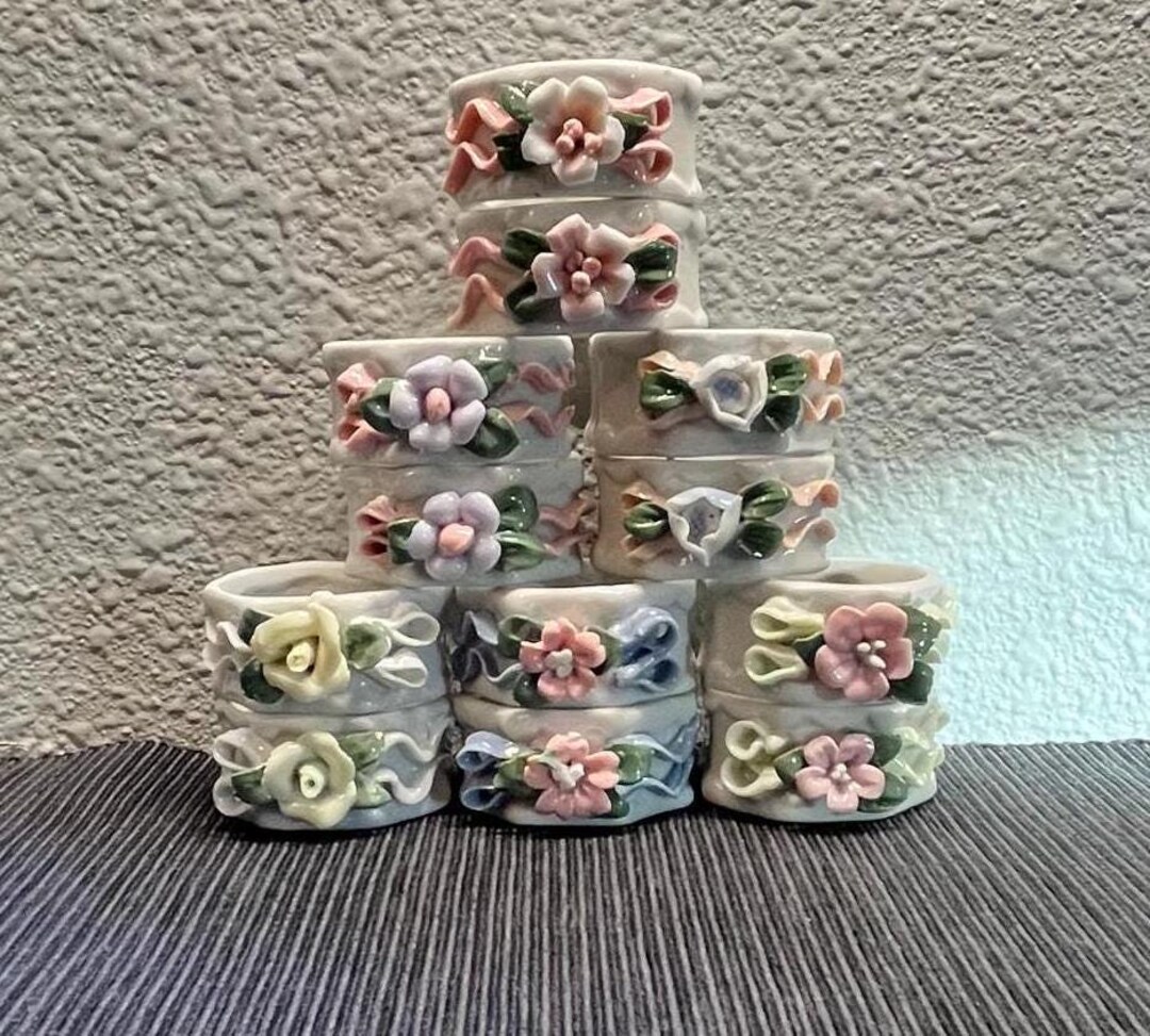Porcelain Flower and Ribbon Napkin Rings, Set of 12 - Etsy