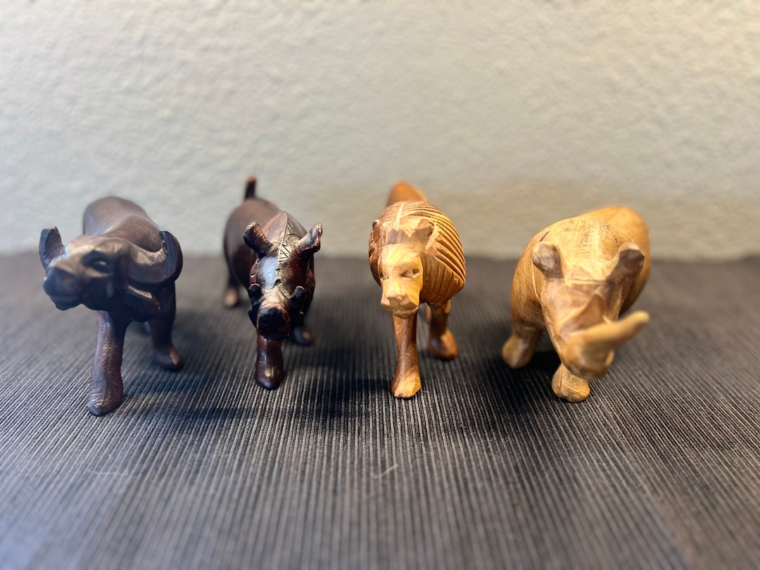 Carved Wooden Safari Animals - Water Buffalo, Wild Pig, Lion ...