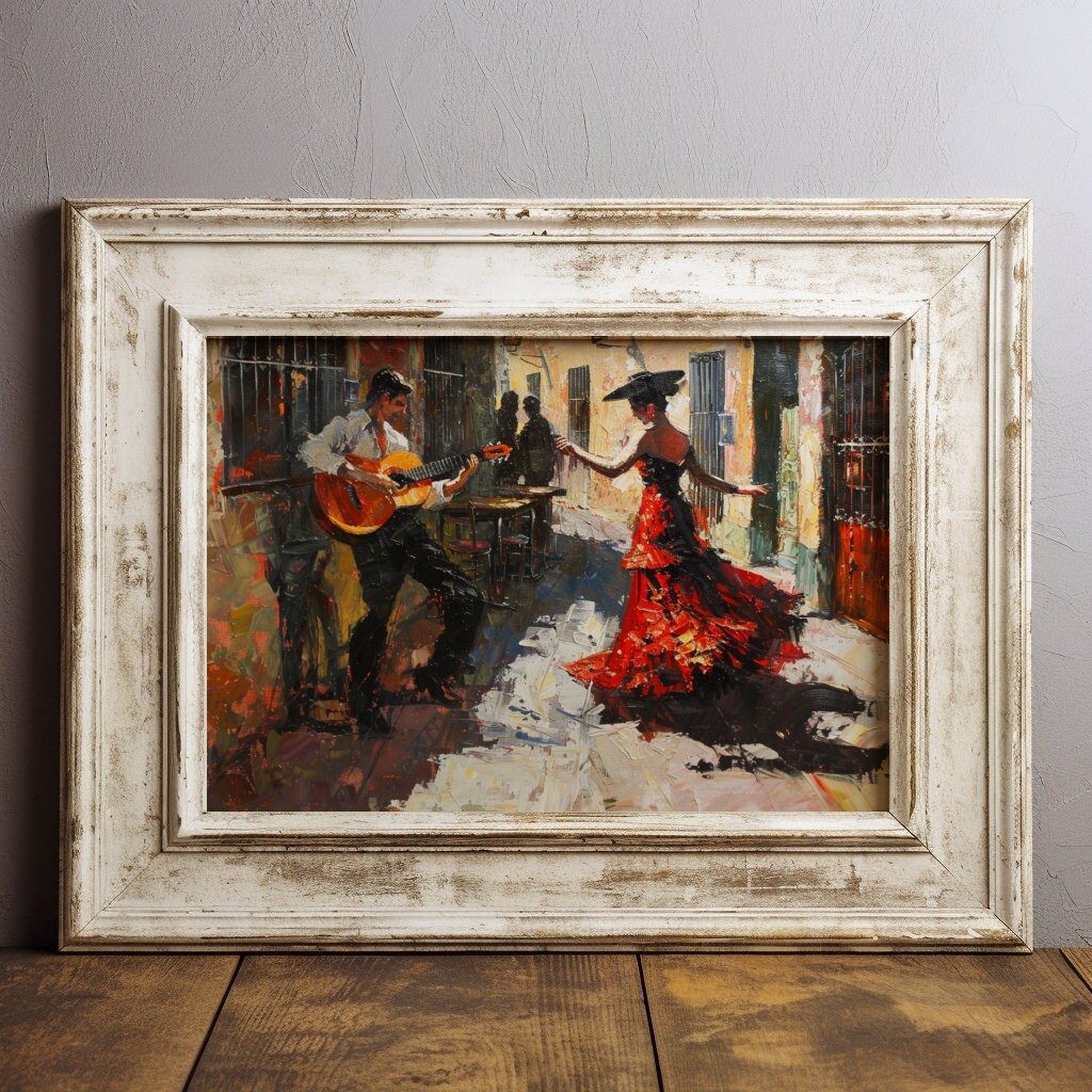 Vintage Flamenco Dancing Oil Painting: Spanish Street Scene (digital ...