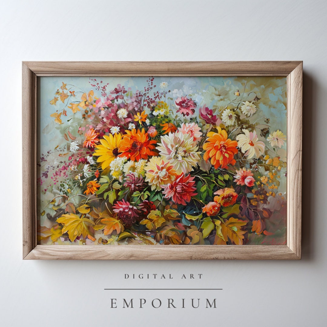 Vintage Fall Flower Bouquet Painting / Autumn Rustic Soft Floral Art ...