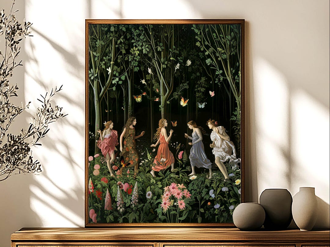 Greek Mythology Forest Dance Art Print, Mystical Forest Poster, Divine ...