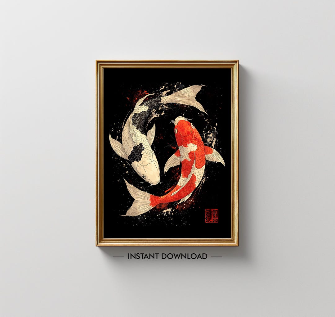 Koi Fish Printable Wall Art – Japanese Koi Fish Digital Poster, Feng ...