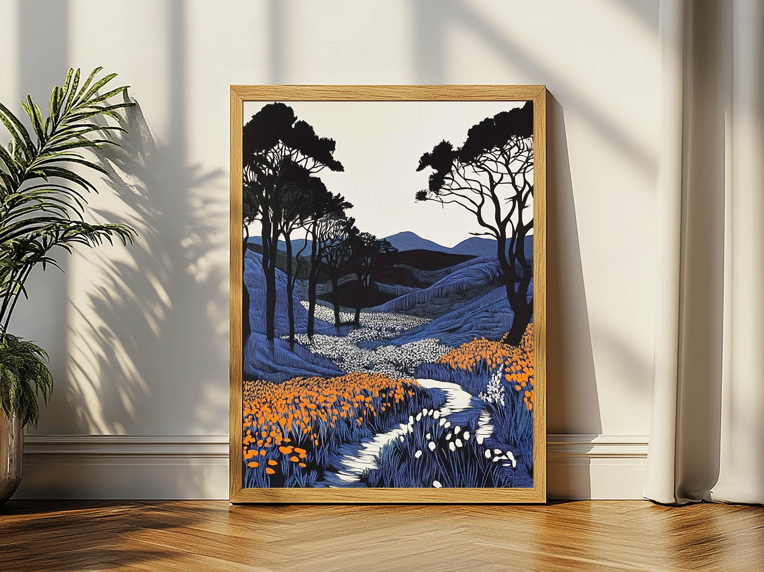Woodcut Landscape Print, Traditional Wood Block Art, Nature Linoprint ...
