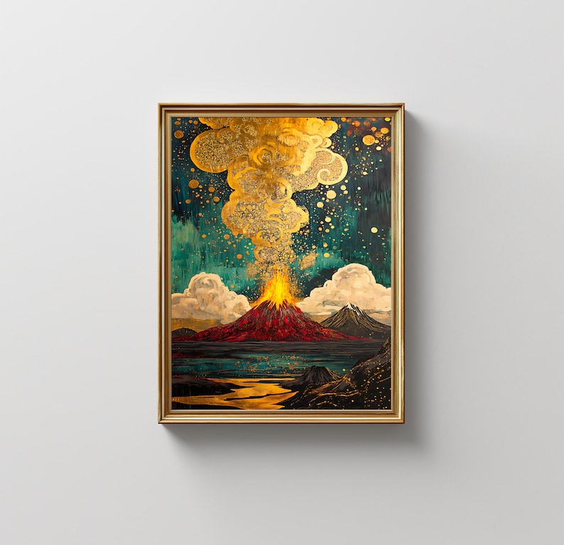 Volcano Wall Art Printable – Lava Eruption Digital Poster – Geological ...