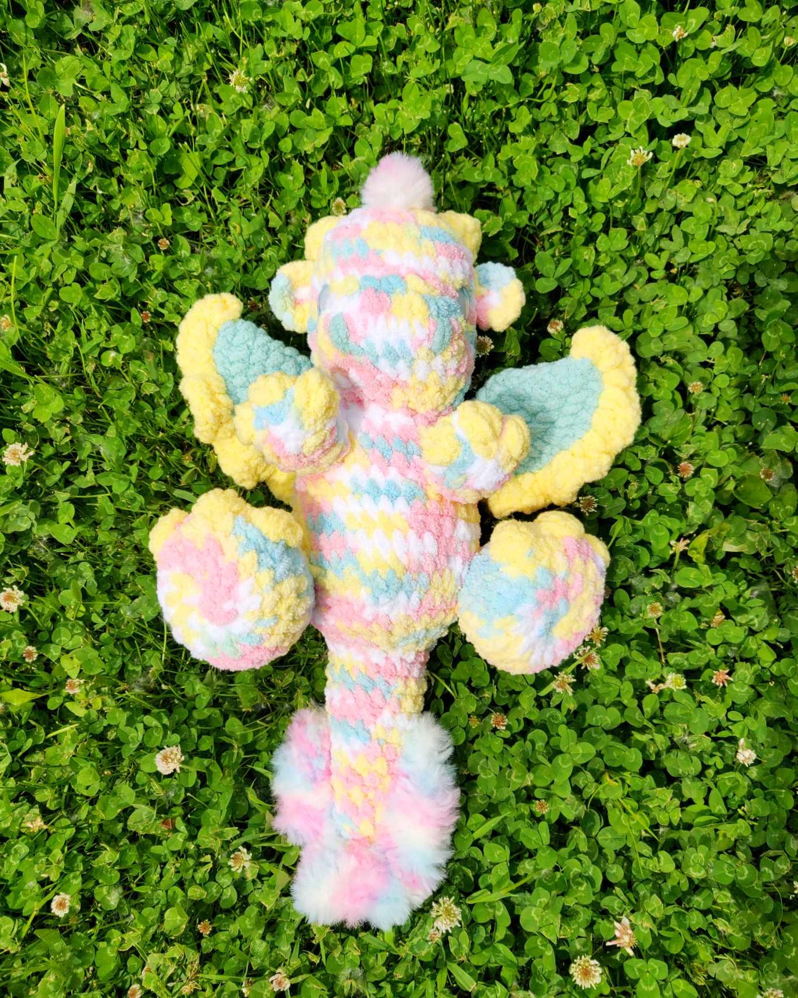 Cotton Candy Pastel Baby Water Dragon - Hand Crocheted Plushie/stuffed ...