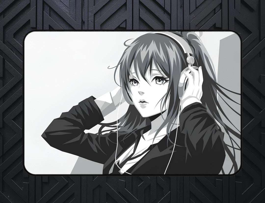 Large Anime Mousepad, Minimalistic Anime, Black and White Mousepad ...