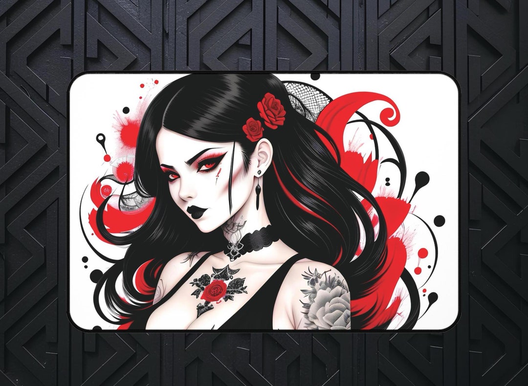 Large Gothic Woman Desk Mat Mousepad, Gothic Mousepad, Abstract ...