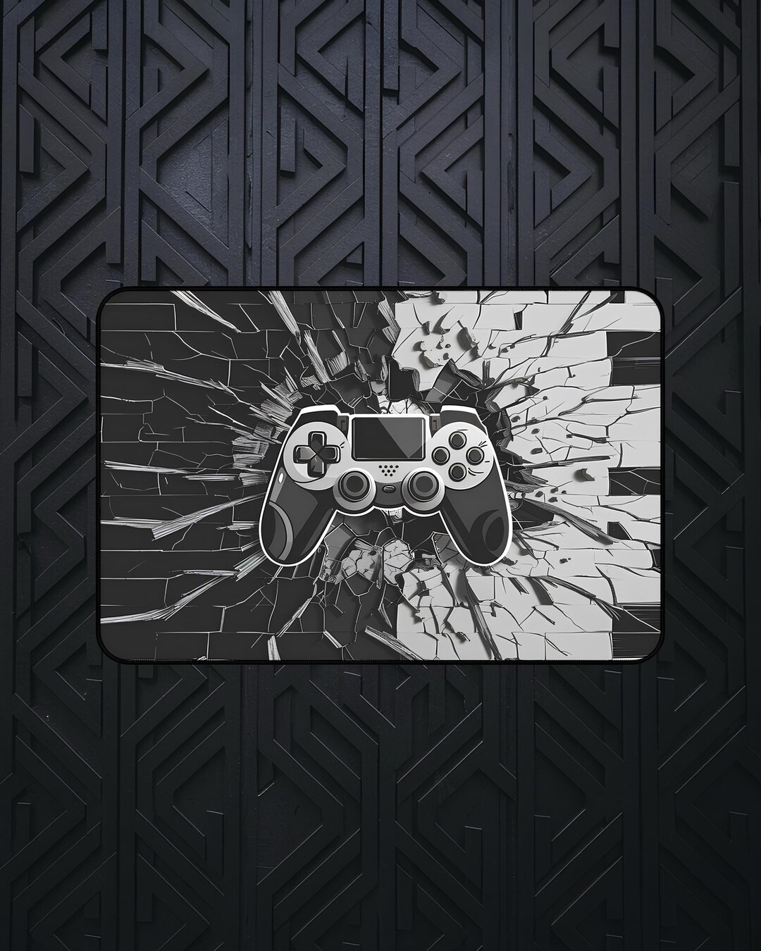 Minimal Gamepad Mat, Black White Desk Mat, Modern Gamepad Mat, BW Gamer ...