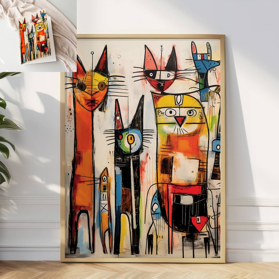 Abstract Cat Poster, Funny Cat Wall Art, Crazy Cat Abstract Poster ...